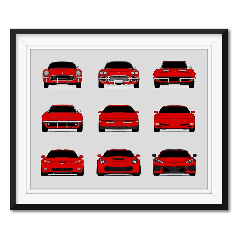 Chevy Corvette Generations (C1 C2 C3 C4 C5 C6 C7 C8) Car Poster Print ...