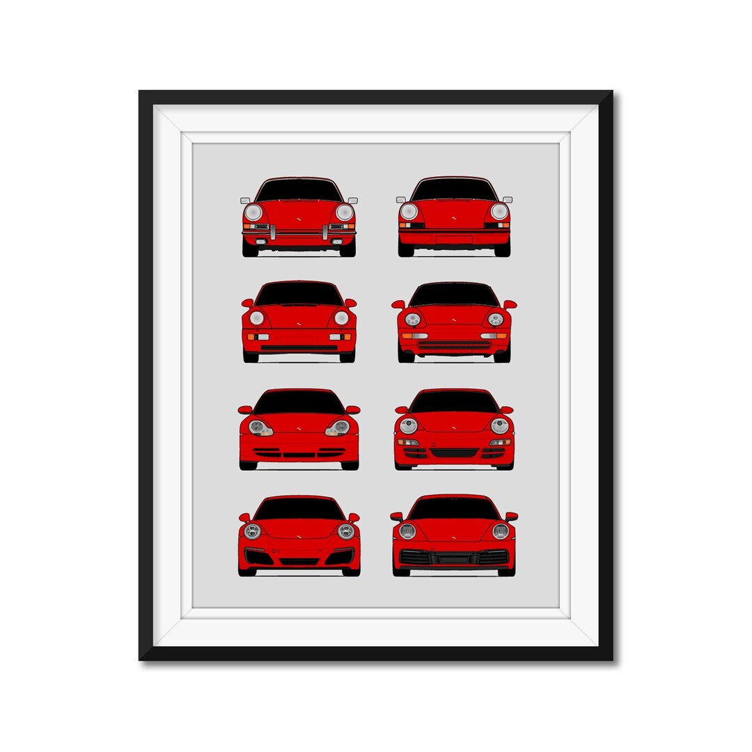 Porsche 911 Carrera Generations Poster Print Wall Art History Evolution ...