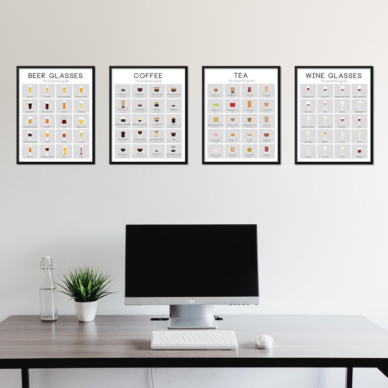 Beverage Poster Collection of Coffee Tea Wine and Beer Perfect Gift ...