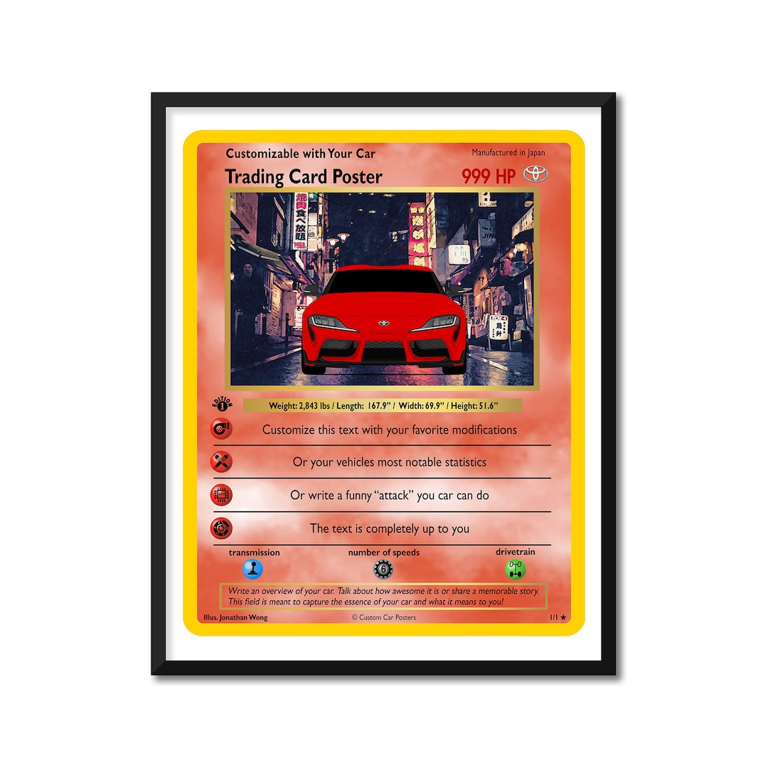 Custom Pokemon Inspired Jumbo Trading Card Poster of Your Car ...