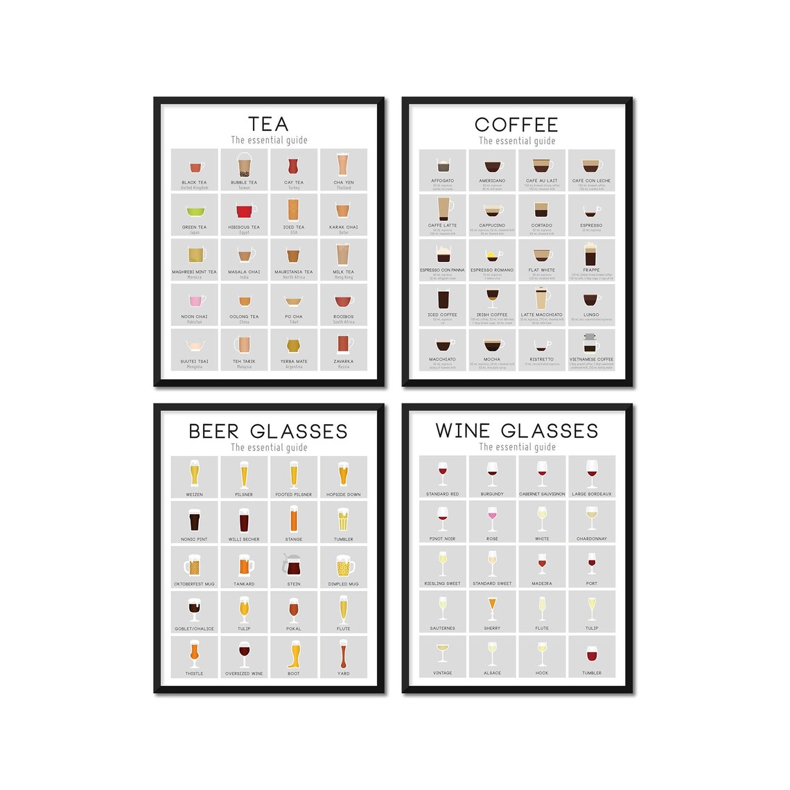 Beverage Poster Collection of Coffee Tea Wine and Beer Perfect Gift ...
