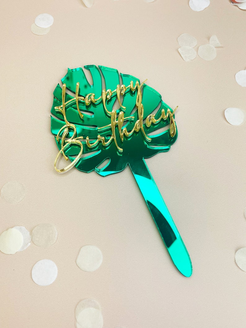 Monstera Leaf Acrylic Cake Topper Personalised Happy Birthday - Etsy