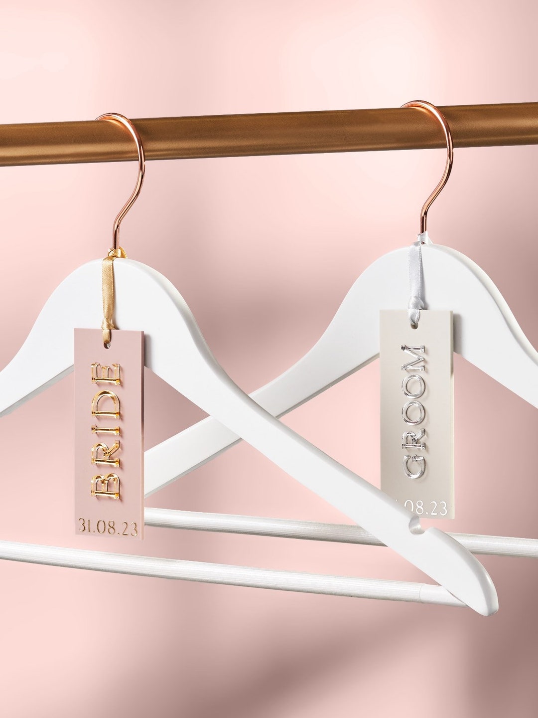 Rectangle Personalised Acrylic Wedding Hanger Tag Charm - Gold, Silver ...