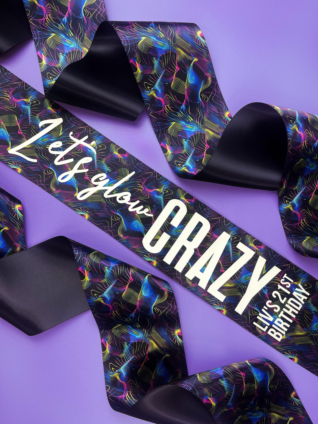 Neon Print Party Sash: Personalised Rave Birthday Bridal Shower - Etsy