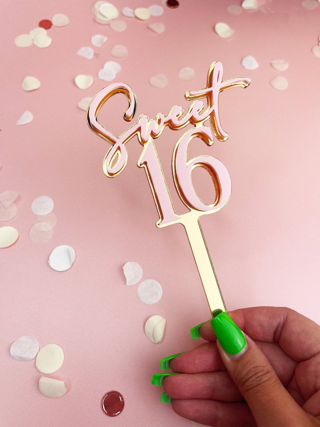 Sweet 16 Acrylic Cake Topper Personalised Happy Birthday Frosted Gold ...