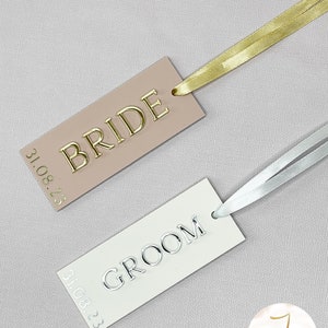 Rectangle Personalised Acrylic Wedding Hanger Tag Charm - Gold, Silver ...