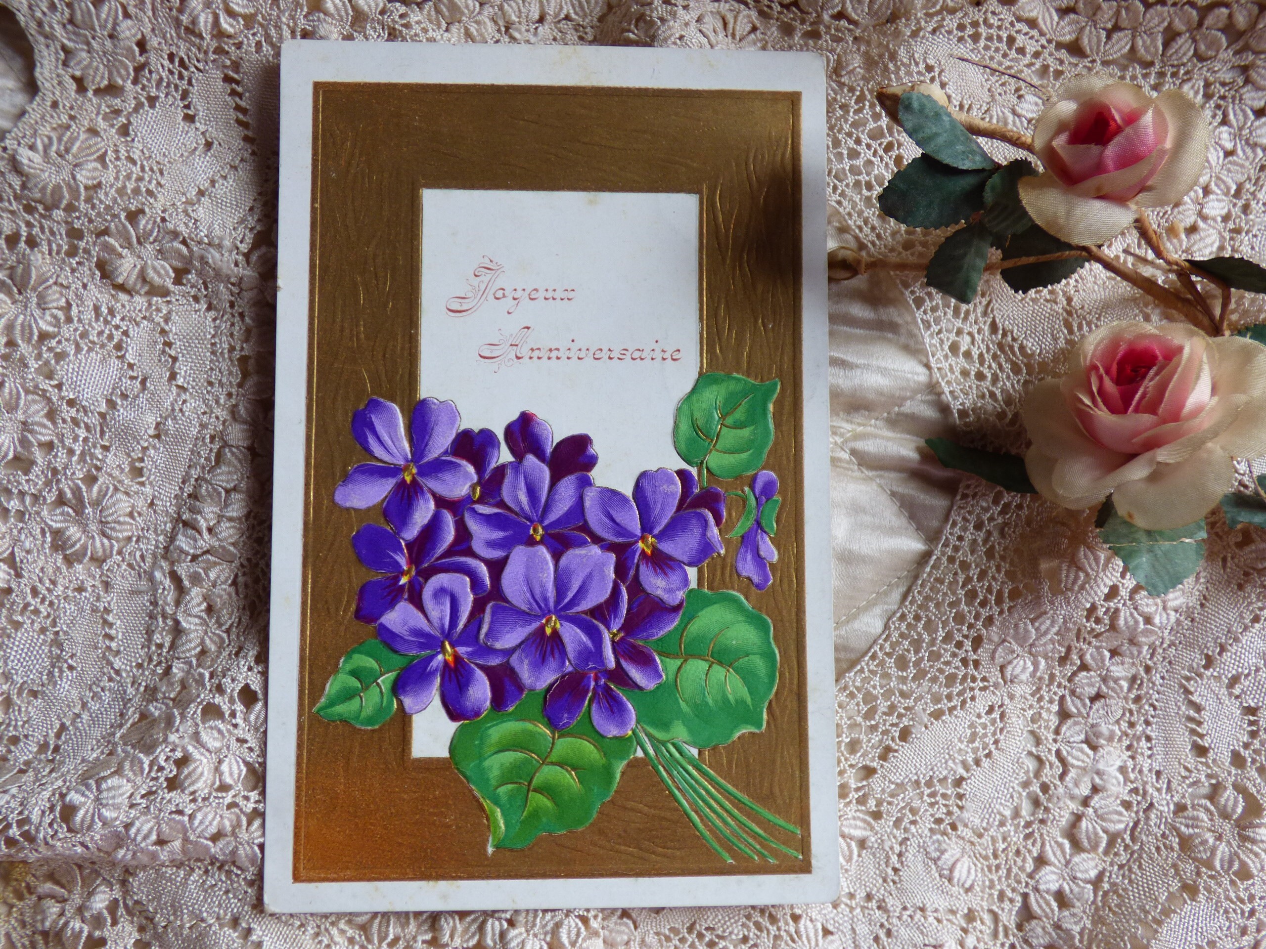 2 Antique French Cards 1900s Art Nouveau Violets Corsage - Flower Card ...
