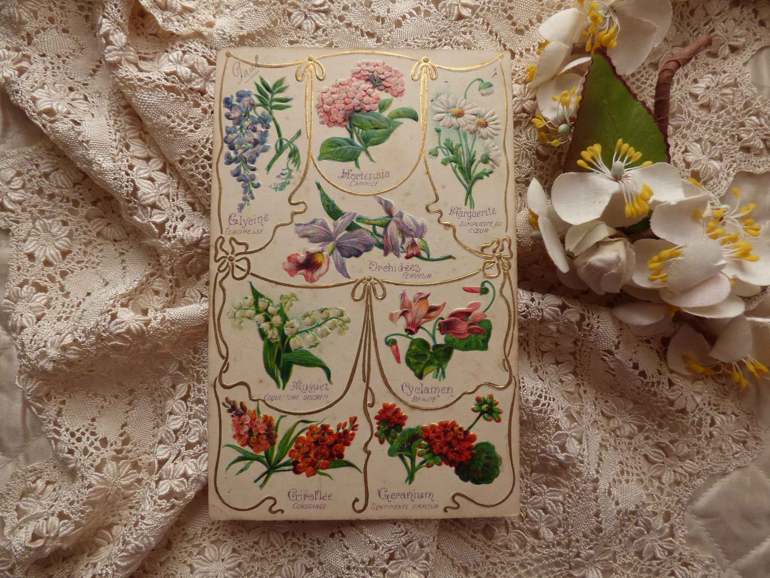 Antique French Flower Postcards – Art Nouveau Ephemera, Embossed 1910s ...