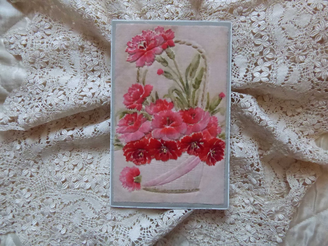 3 Antique French Cards 1910s With Velvet Appliques (3 Sizes) - Hand ...