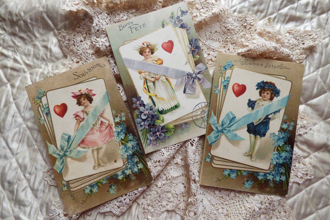 3 Antique French Cards 1900s - Scrapbooking - Ephemera - Antique ...
