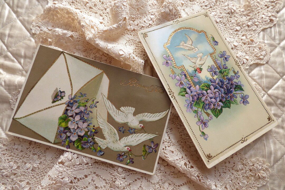 2 Antique French Cards 1900s Victorian Style Carrier Pigeons ...