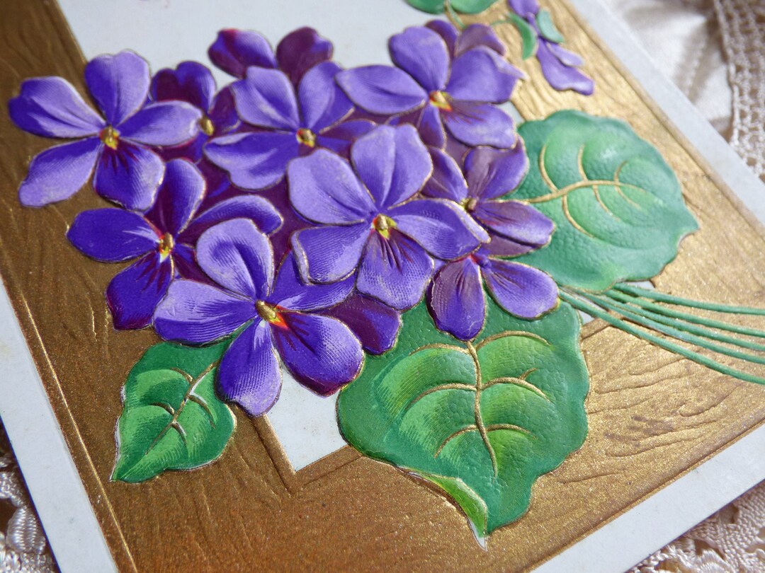 2 Antique French Cards 1900s Art Nouveau Violets Corsage - Flower Card ...
