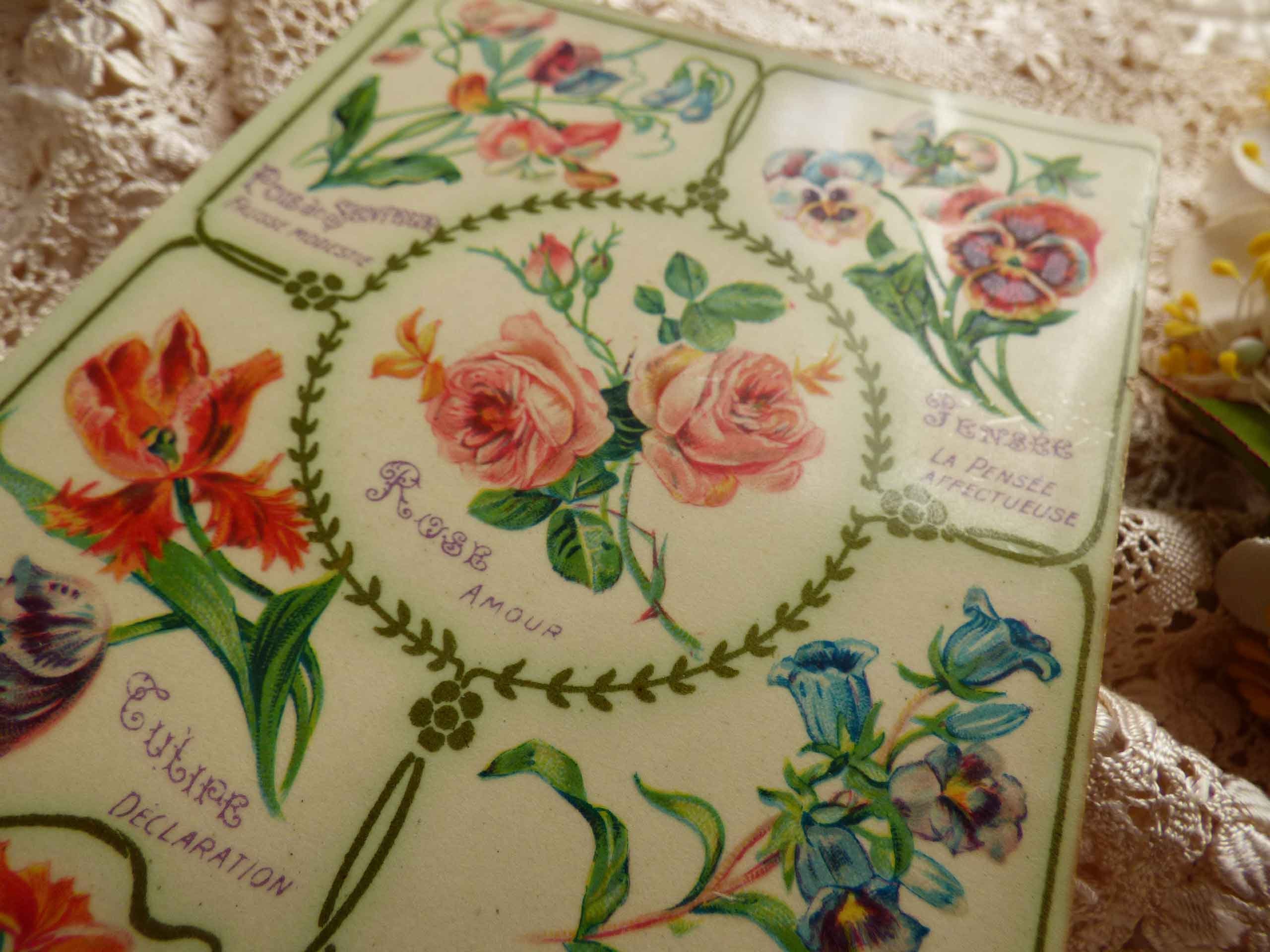 4 Antique French Cards 1910s Langage Des Fleurs Scrapbooking Ephemera ...