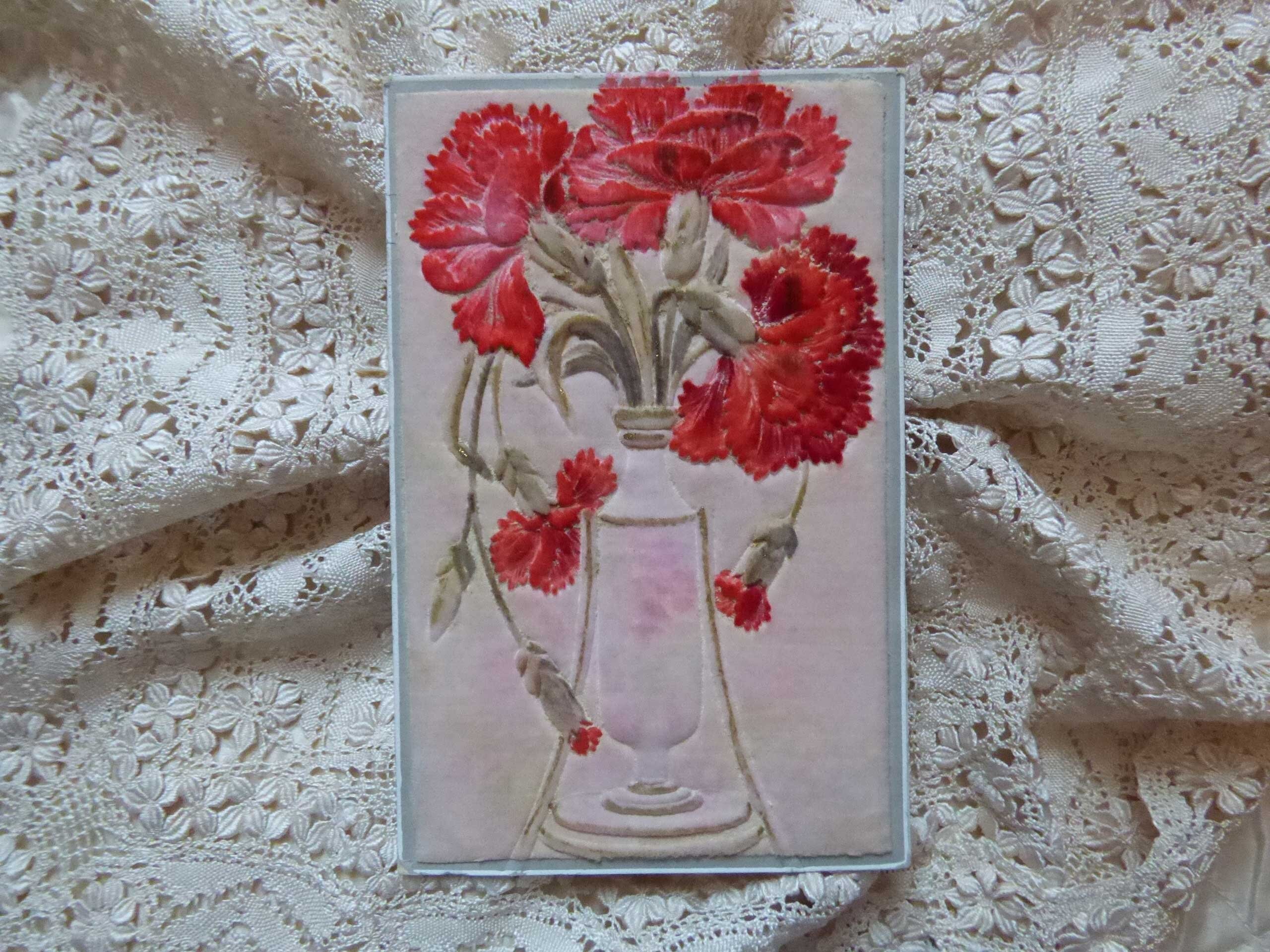 3 Antique French Cards 1910s With Velvet Appliques (3 Sizes) - Hand ...