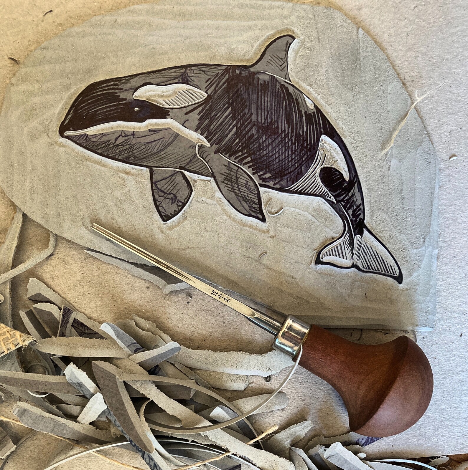 Orca - Original Lino Cut Print Whale - Etsy