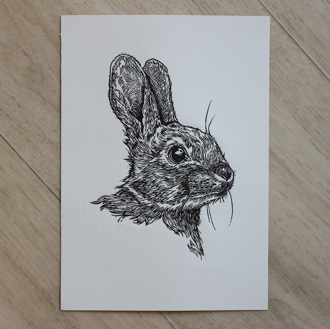 Rabbit No1 - Original Lino Cut Print - Bunny Art Limited Edition - Etsy