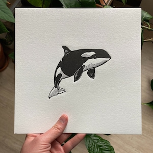 Orca - Original Lino Cut Print Whale - Etsy