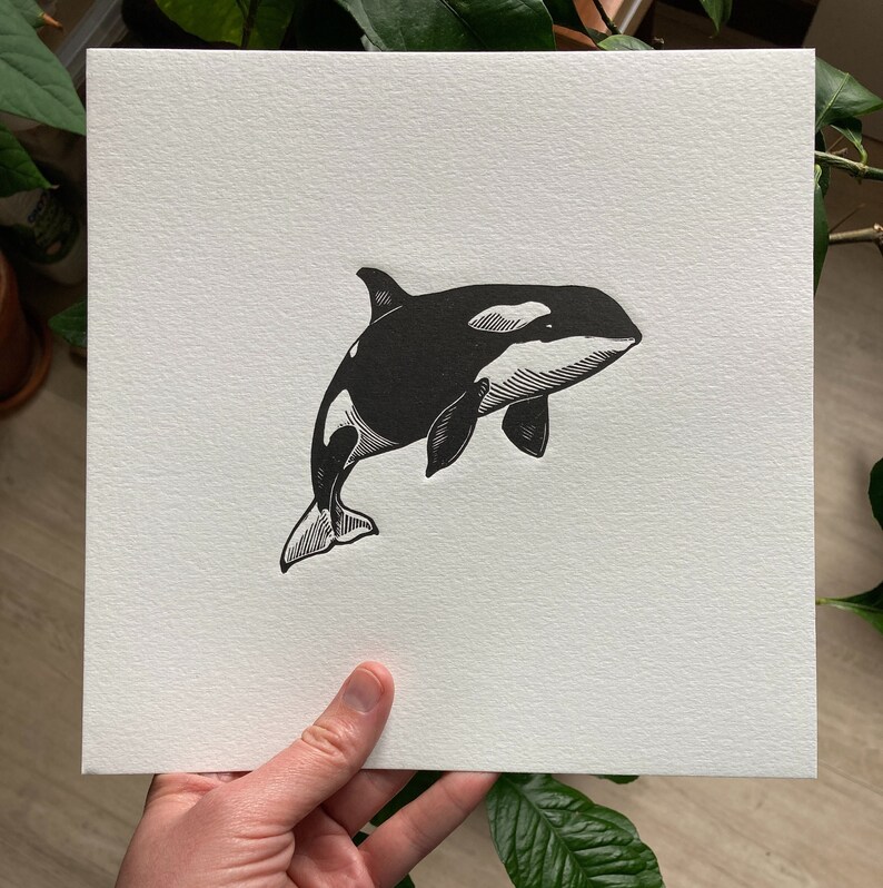 Orca - Original Lino Cut Print Whale - Etsy