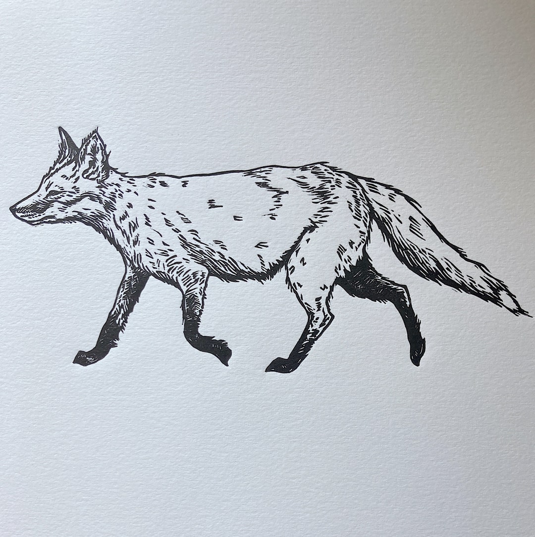 Fox Original Lino Cut Print - Etsy