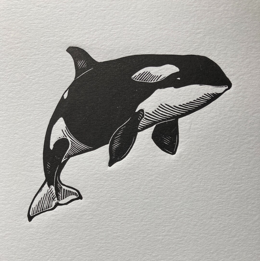 Orca - Original Lino Cut Print Whale - Etsy