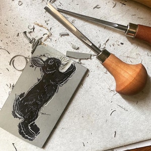 Leaping Rabbit Original Lino Cut Print - Etsy