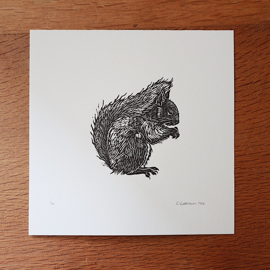 Little Squirrel- Original Lino Cut Print - Etsy