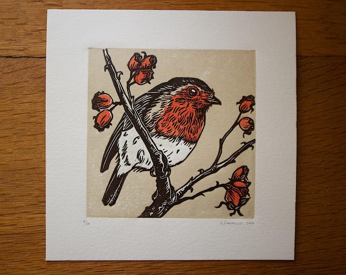 Robin Coloured Multi Block Original Lino Cut Print - Etsy