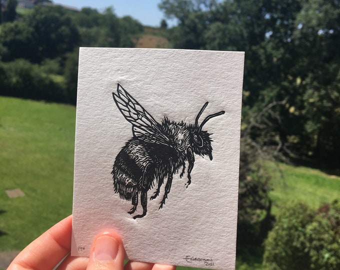 Bee Mine - Black on Natural Loktpa Paper Lino Block Print /anniversary ...