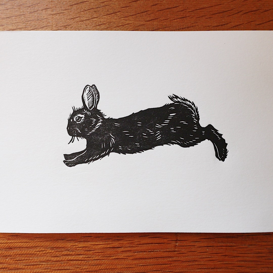 Leaping Rabbit - Original Lino Cut Print - Etsy
