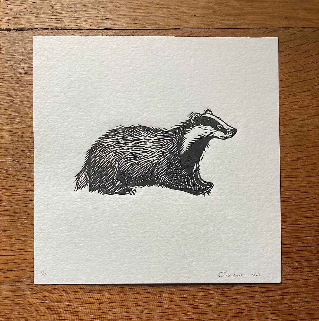Little Badger - Original Lino Cut Print - Etsy