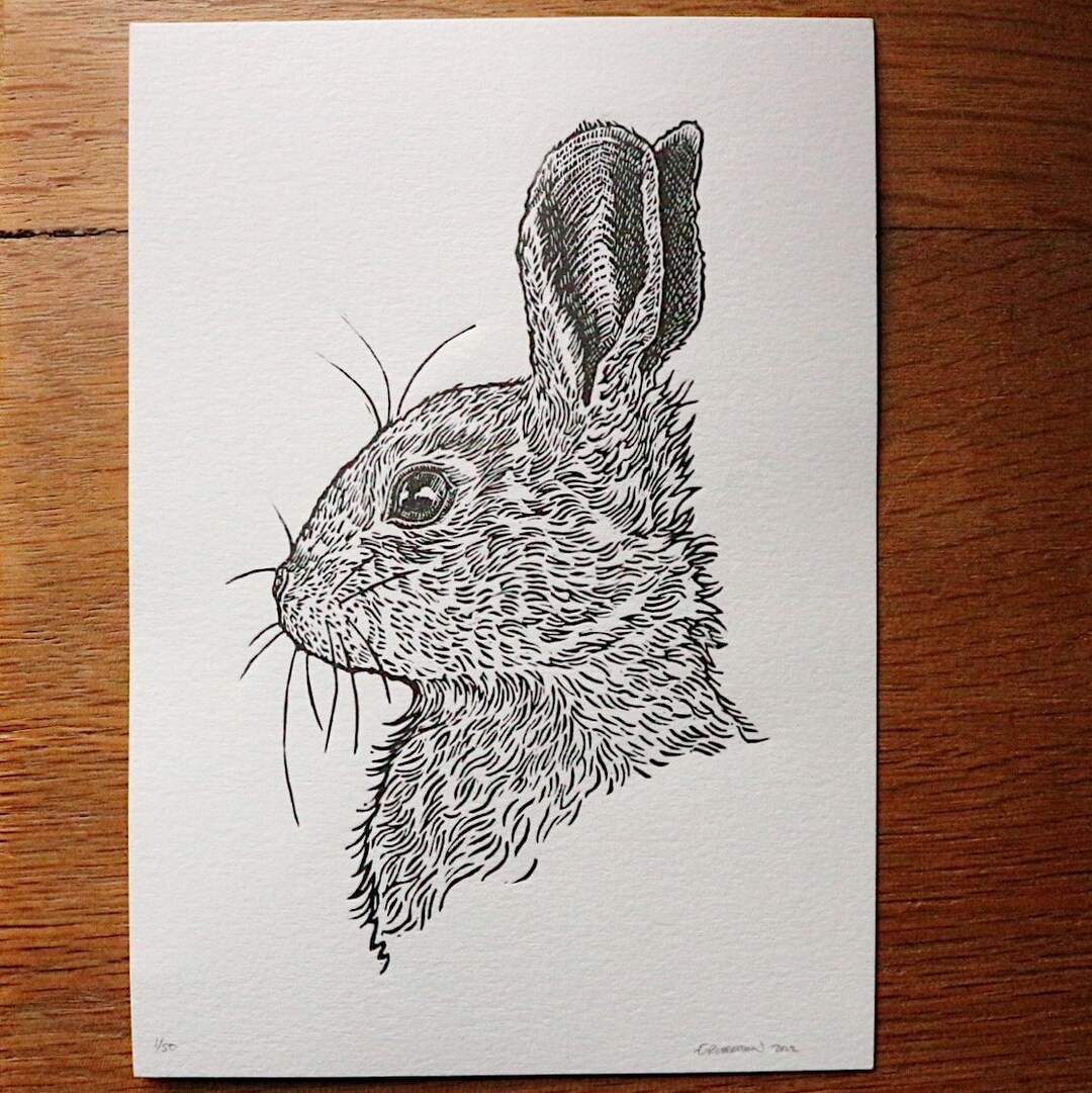 Rabbit No.2 - Original Lino Cut Print - Etsy