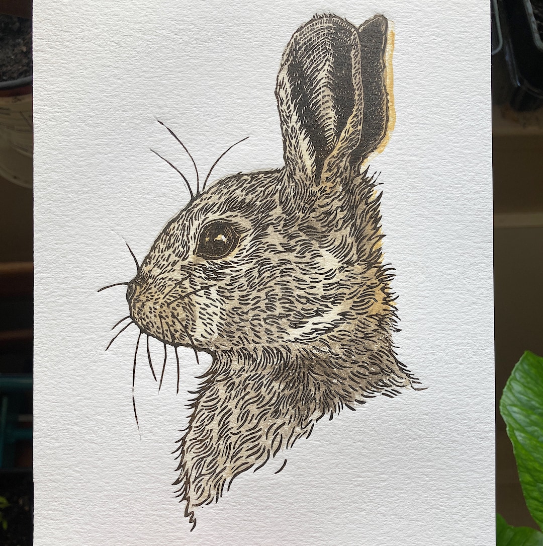 Rabbit No 2 Coloured Variant- Multi Block Lino Print and Mono Print - Etsy