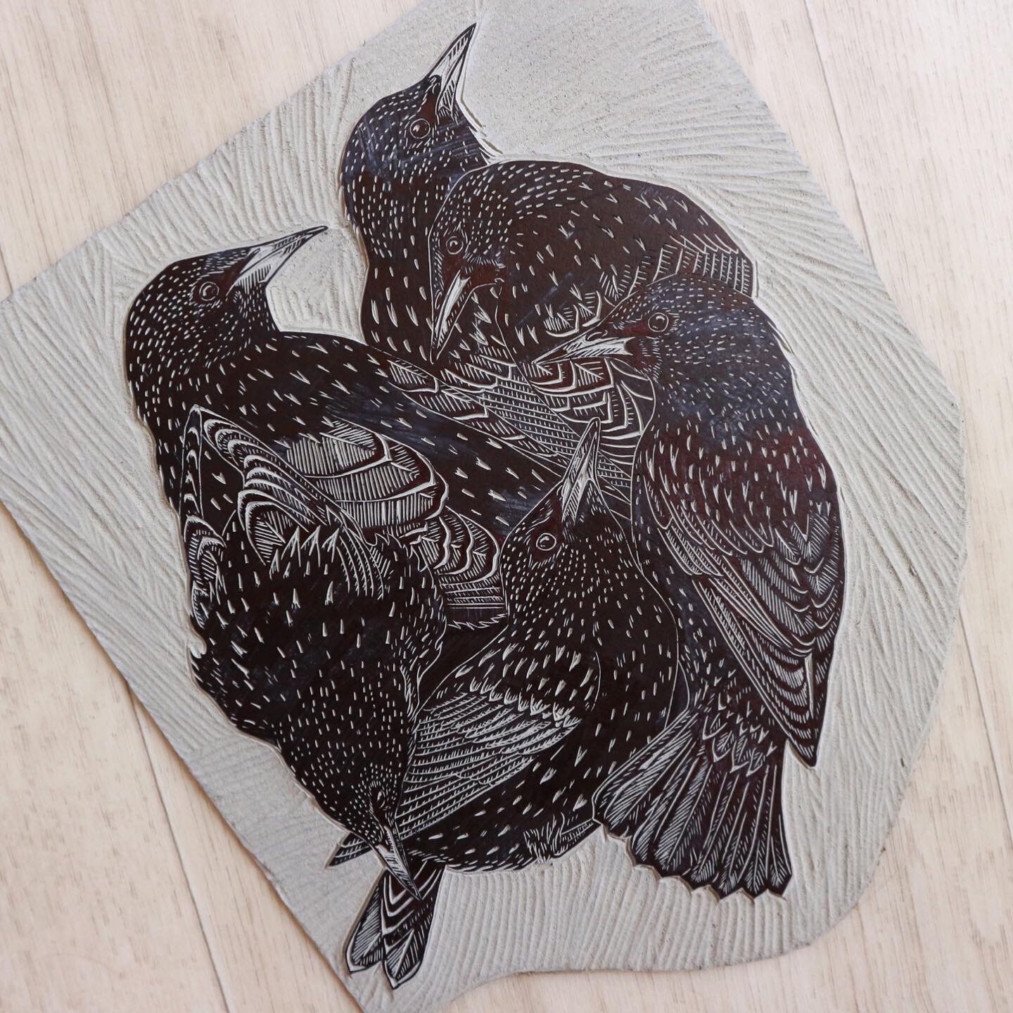 Original Lino Cut Print A Full Heart Starlings Bird Art - Etsy
