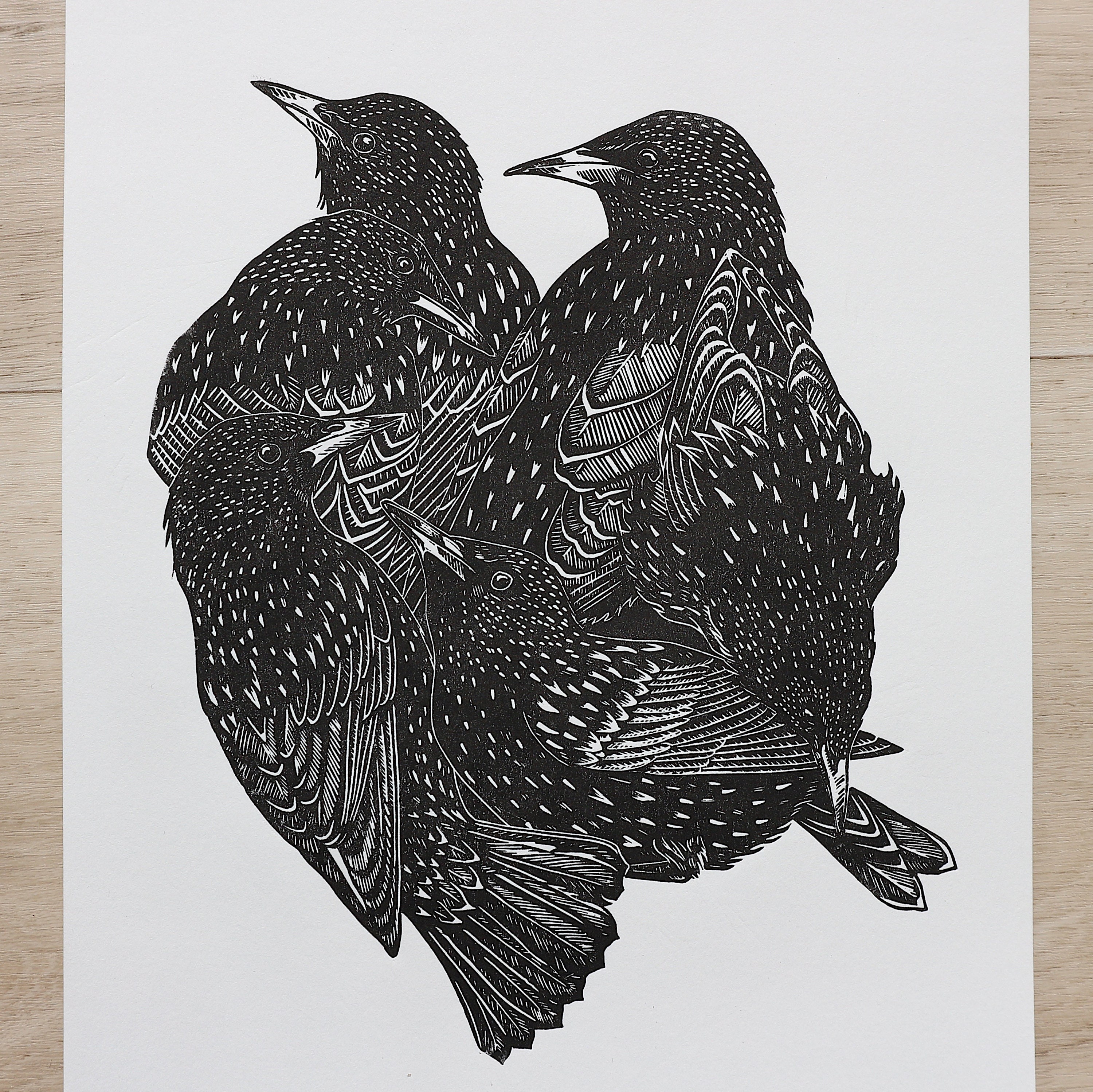 Original Lino Cut Print A Full Heart Starlings Bird Art - Etsy