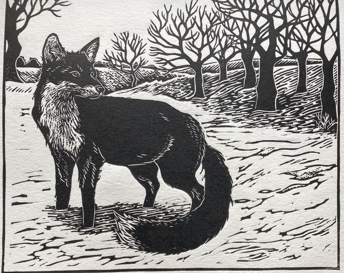 Winter Fox Original Lino Cut Print - Etsy