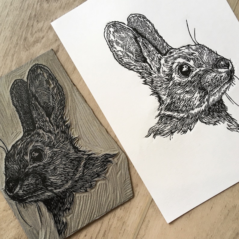 Rabbit No1 Original Lino Cut Print Bunny Art Limited - Etsy