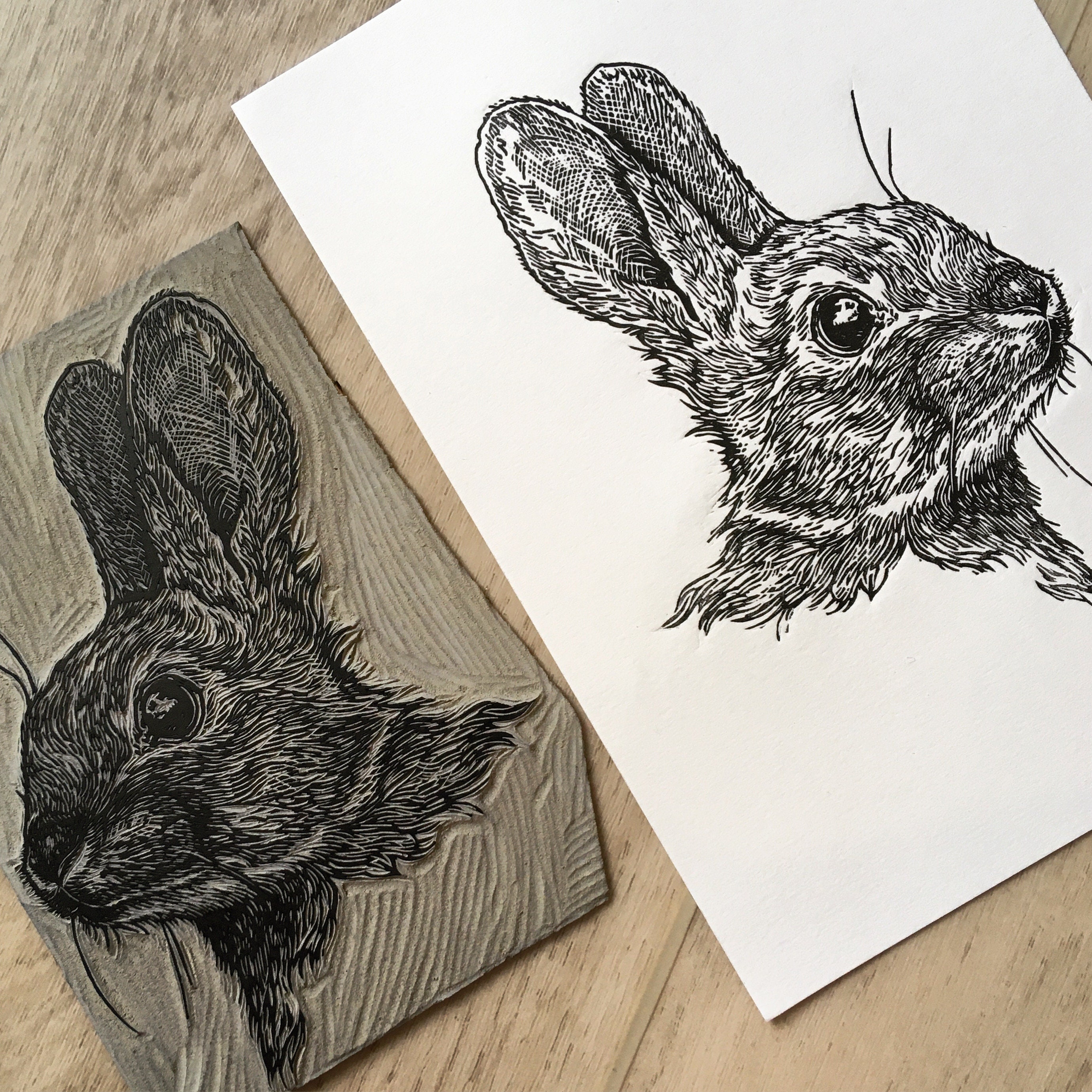 Rabbit No1 Original Lino Cut Print Bunny Art Limited - Etsy