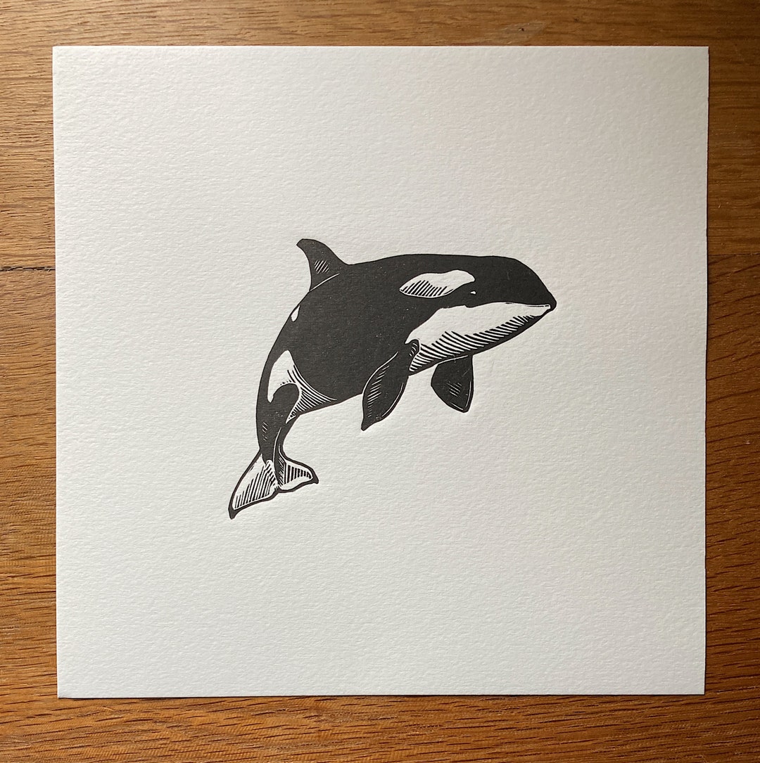 Orca - Original Lino Cut Print Whale - Etsy