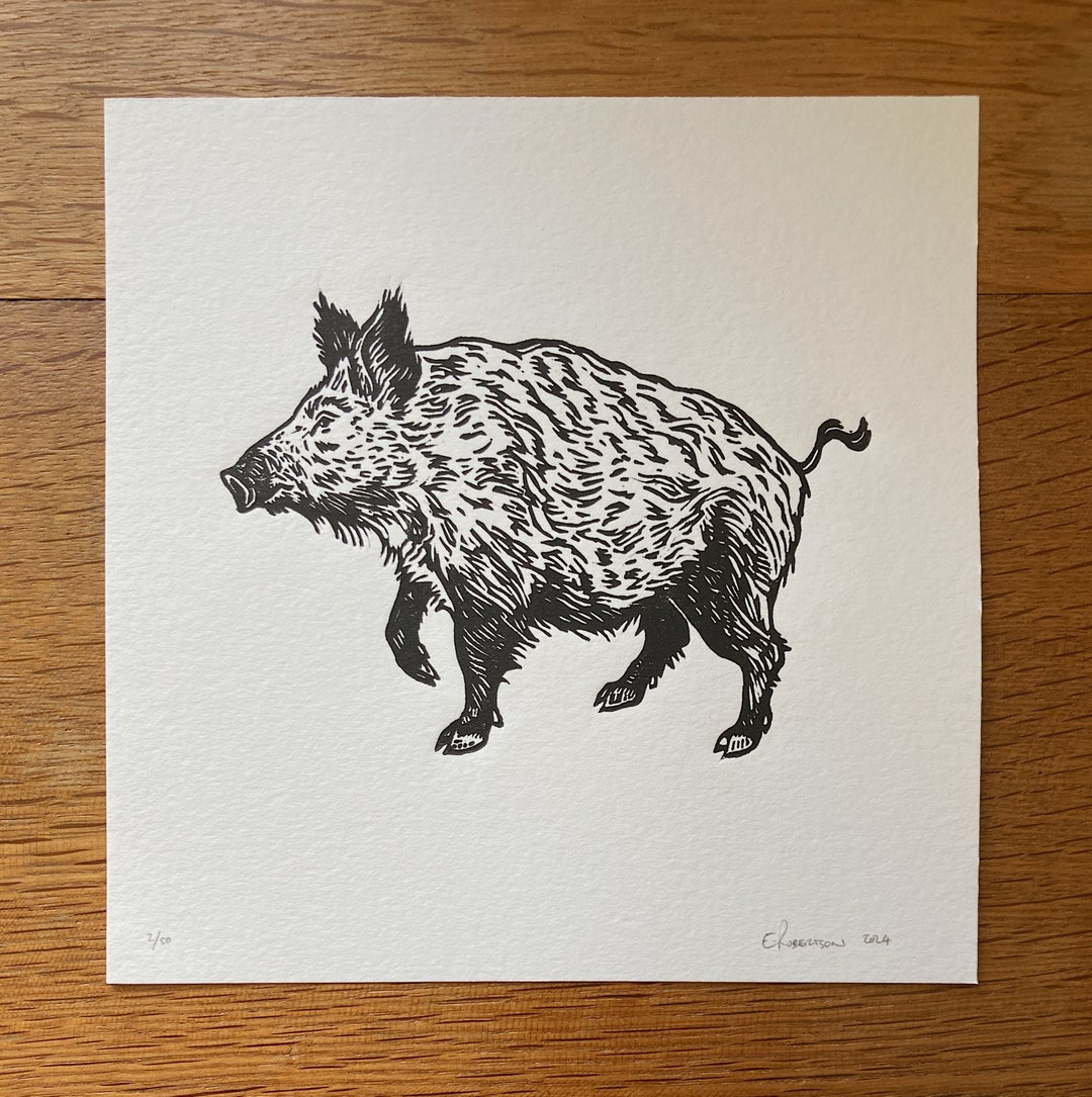 Wild Boar - Original Lino Cut Print - Etsy