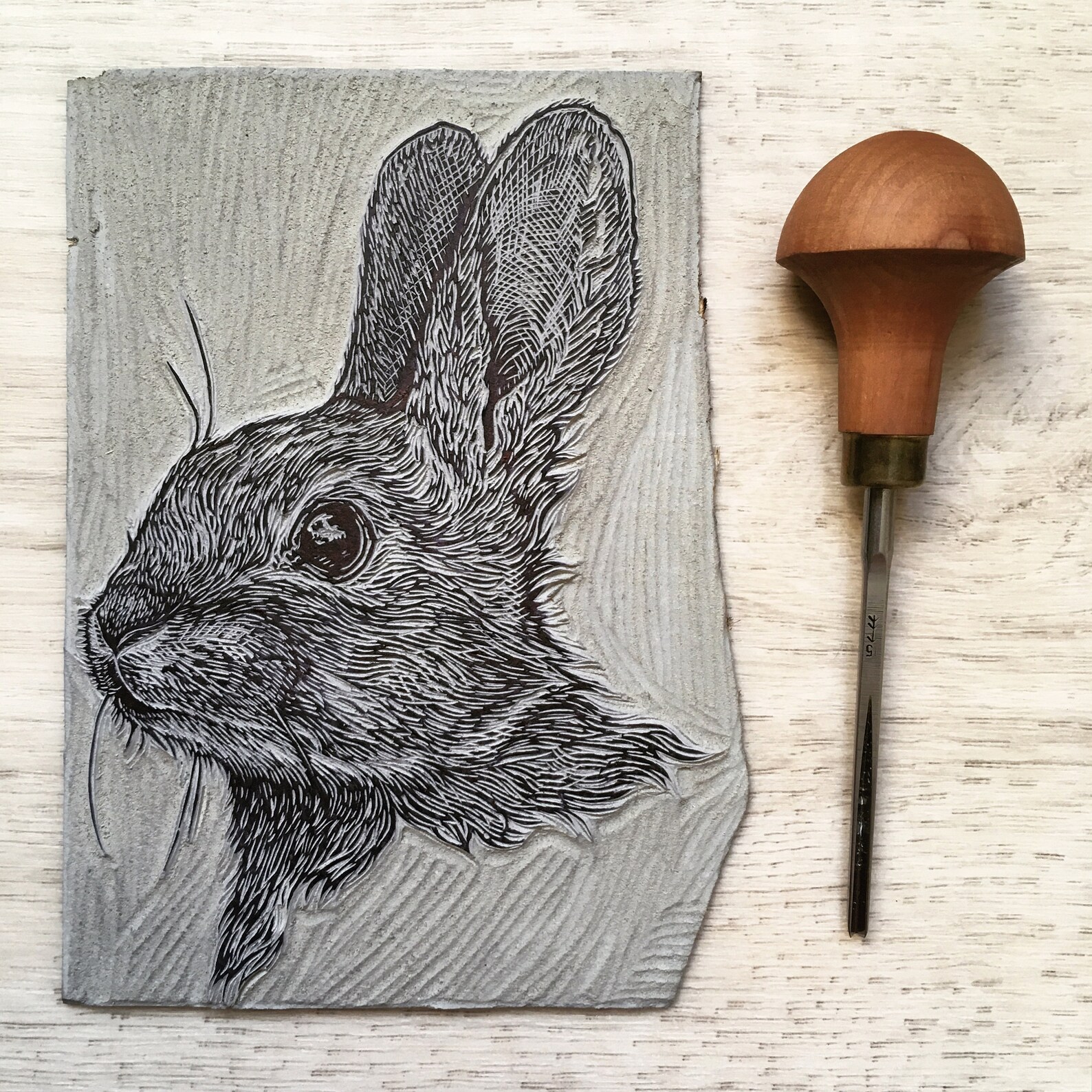 Rabbit No1 Original Lino Cut Print Bunny Art Limited - Etsy