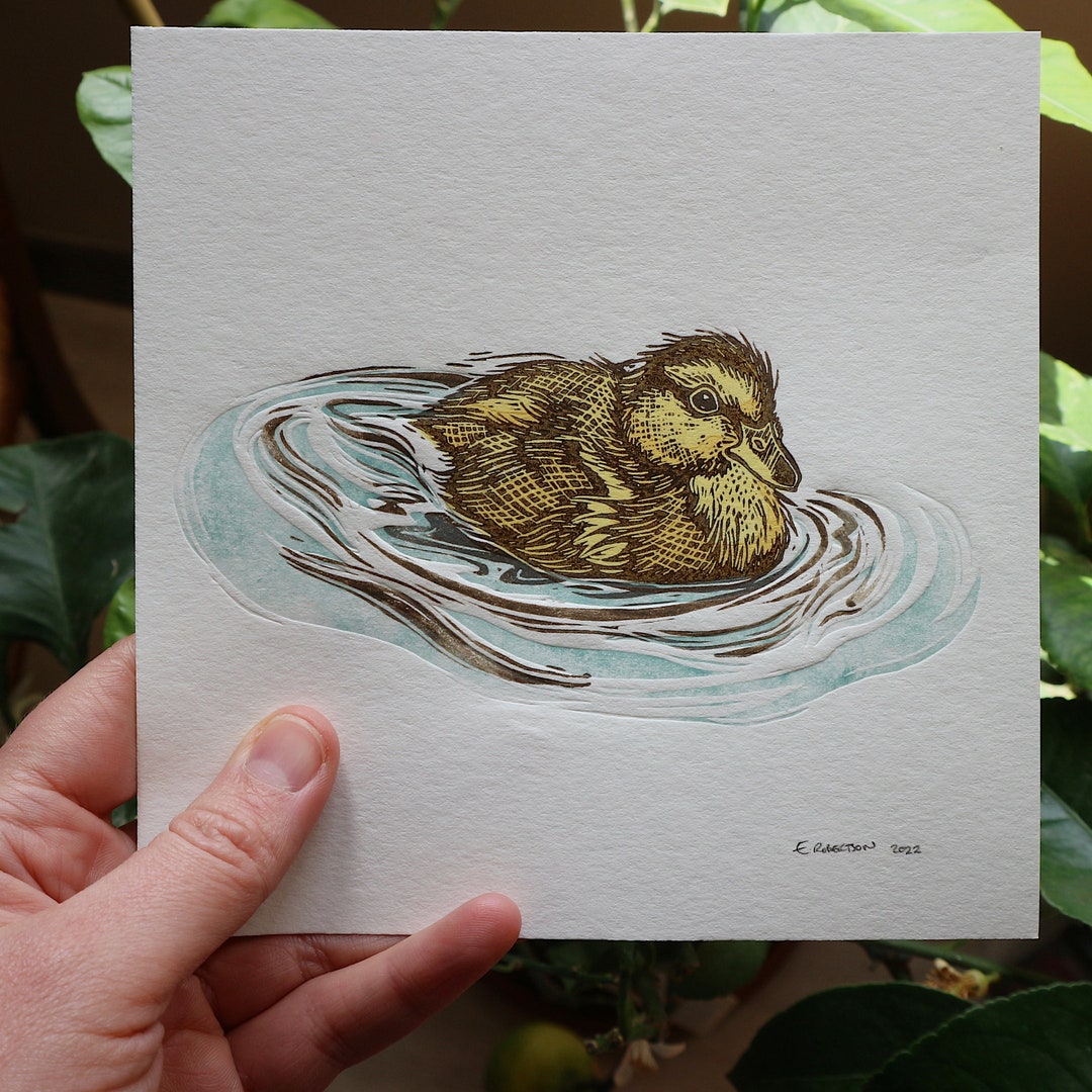 Duckling - Original Multi Block Lino Print, Original Art, Nature Bird ...