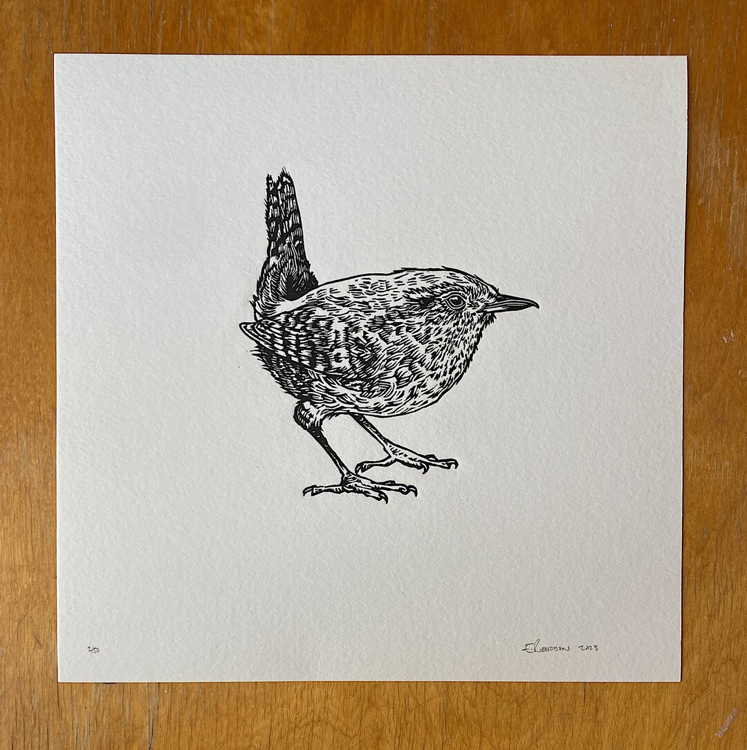 Wren - Original Lino Cut Print Bird Art - Etsy