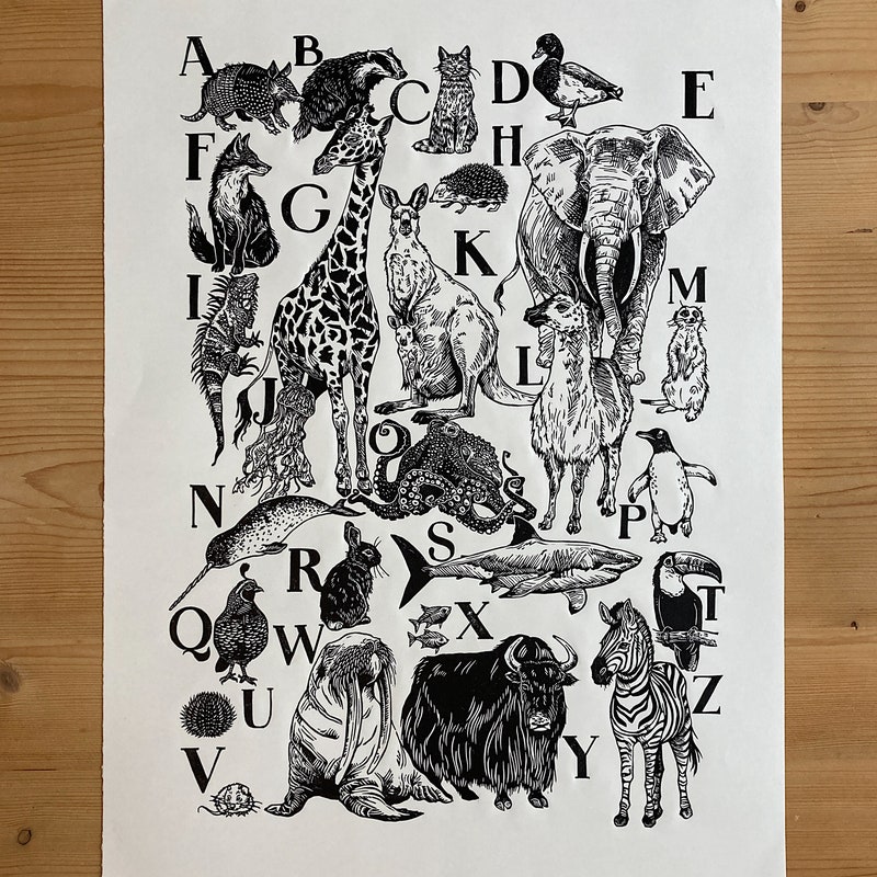Alphabet Lino Print - Etsy