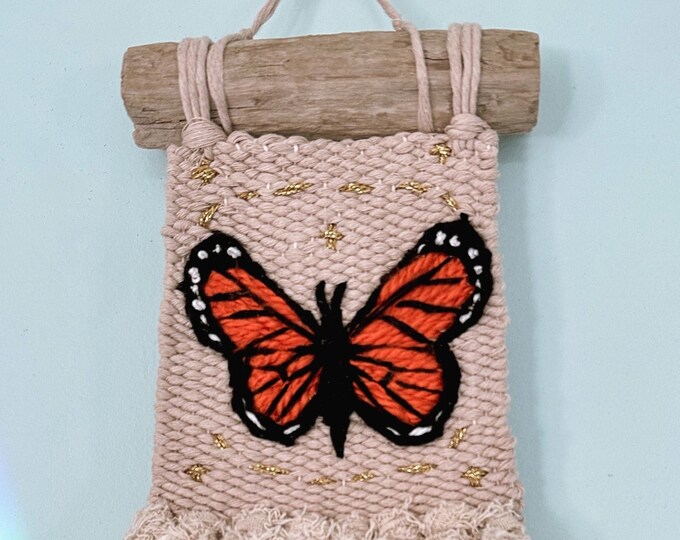 Monarch Butterfly Weaving // Butterfly Tapestry // Embroidered Weaving ...