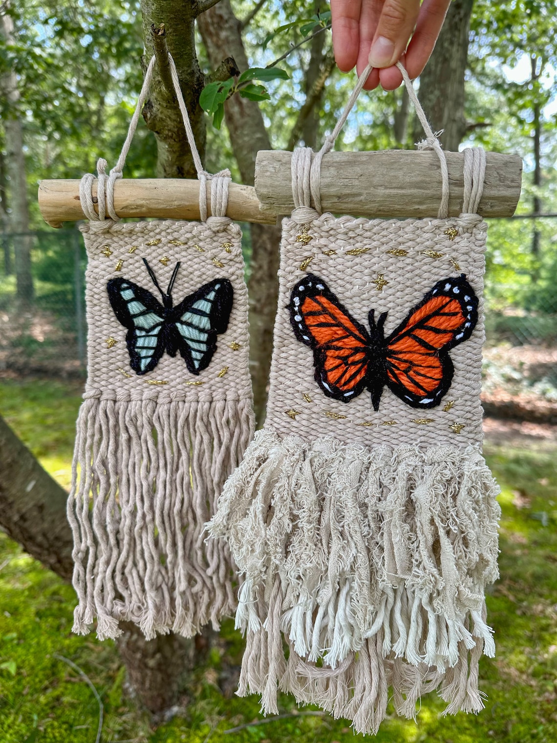 Monarch Butterfly Weaving // Butterfly Tapestry // Embroidered Weaving ...