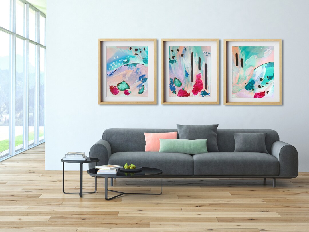 Triptych, Abstract Painting Prints, Set of 3, Trio of Prints, Ocean ...