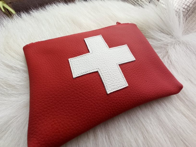 Switzerland leather purse swiss flag gift for swiss cosmetic | Etsy