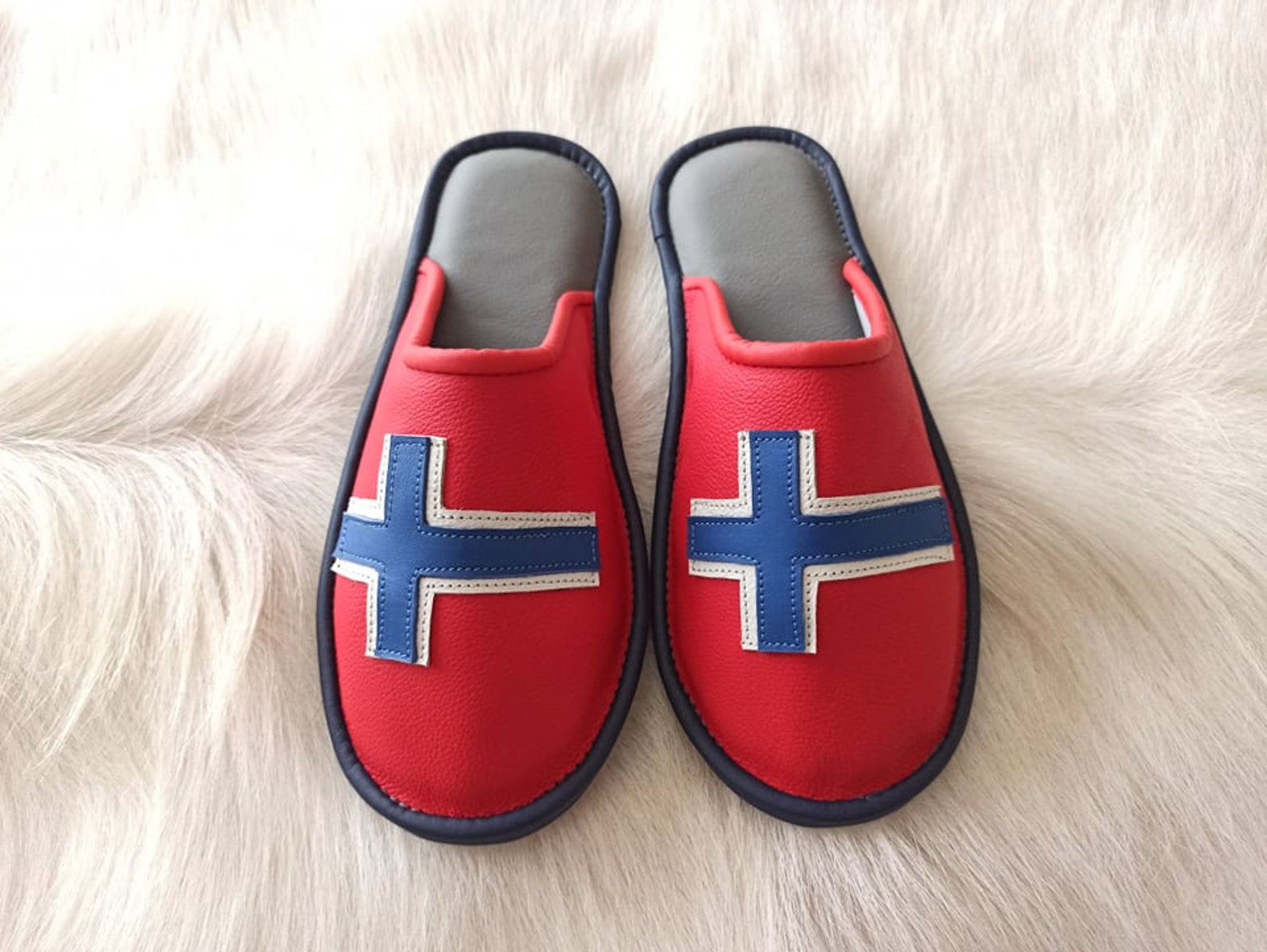 Norwegian leather slippers norway flag norway slippers | Etsy
