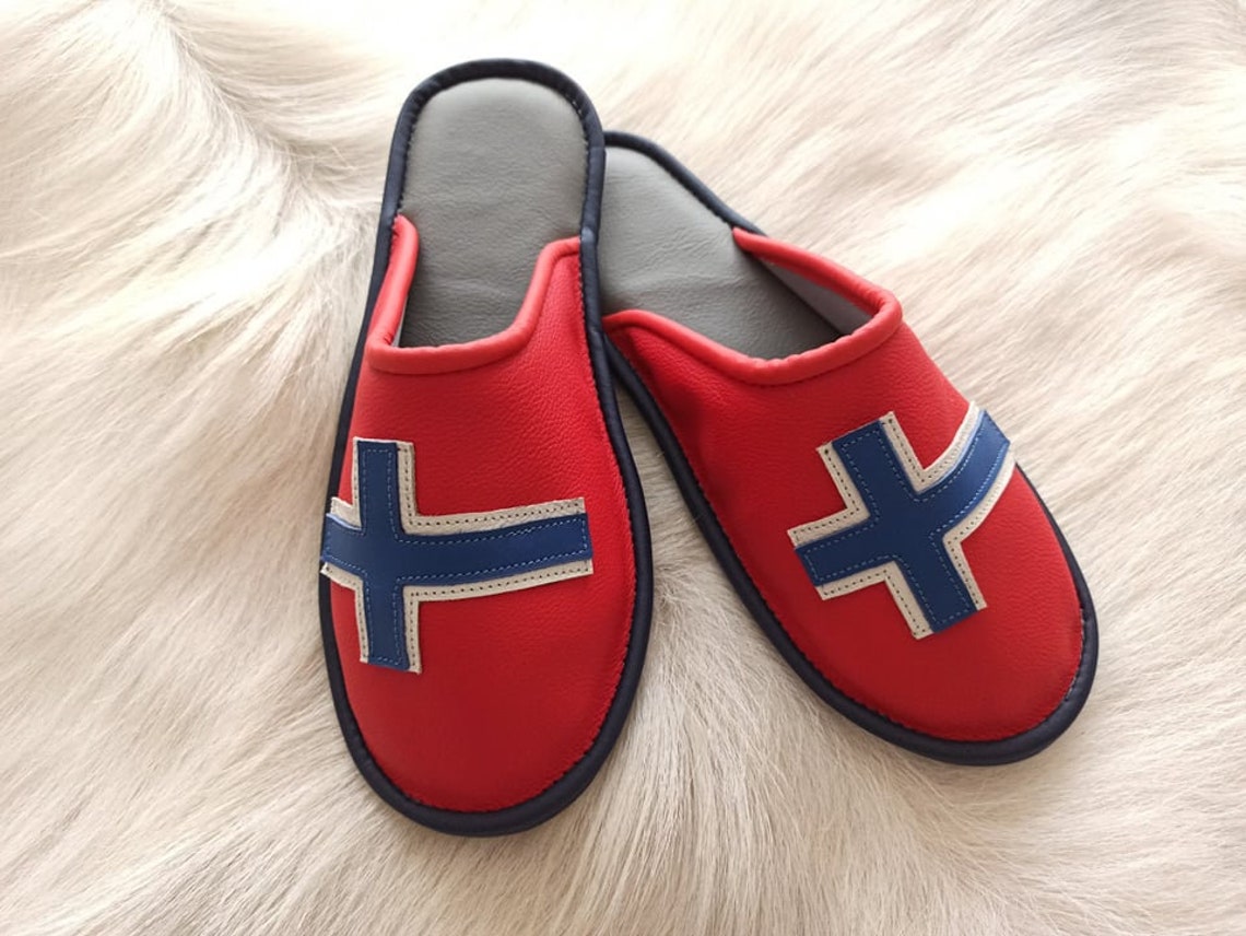Norwegian Leather Slippers Norway Flag Norway Slippers - Etsy