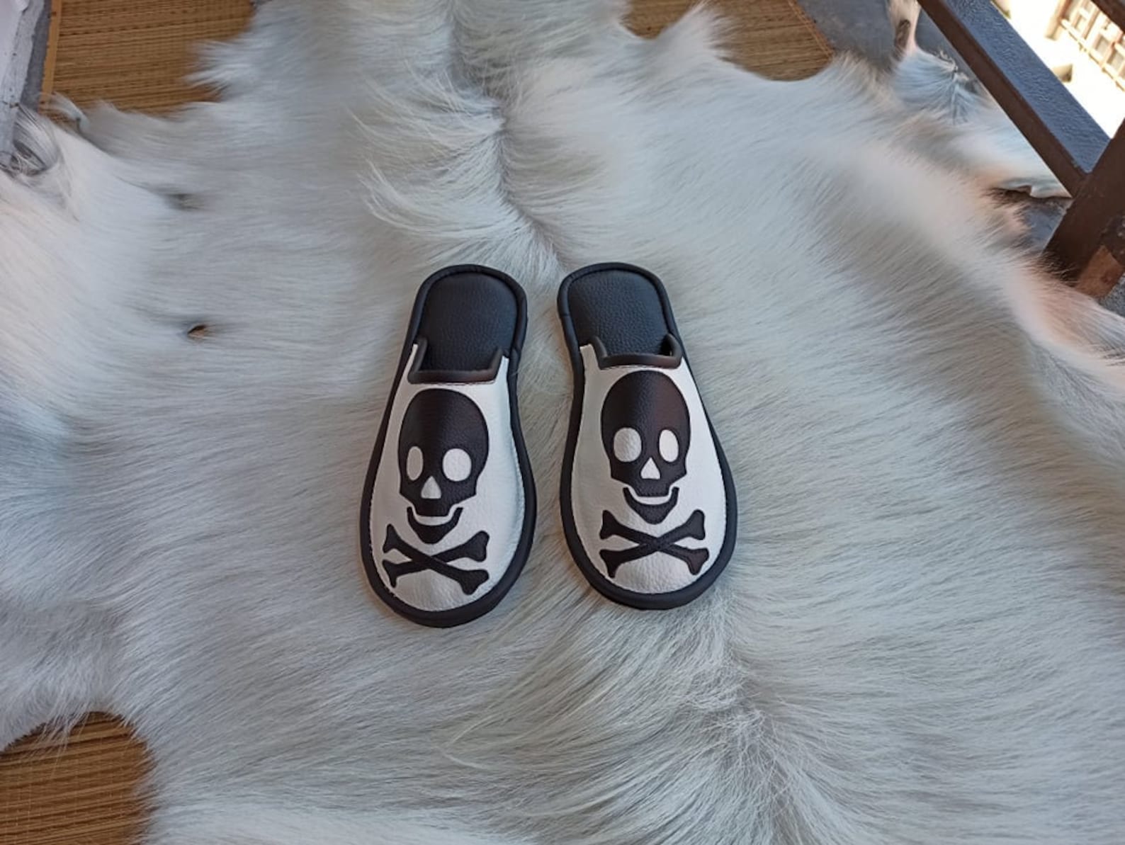 Skull and Crossbones Slippers Skull Leather Slippers-skull and | Etsy